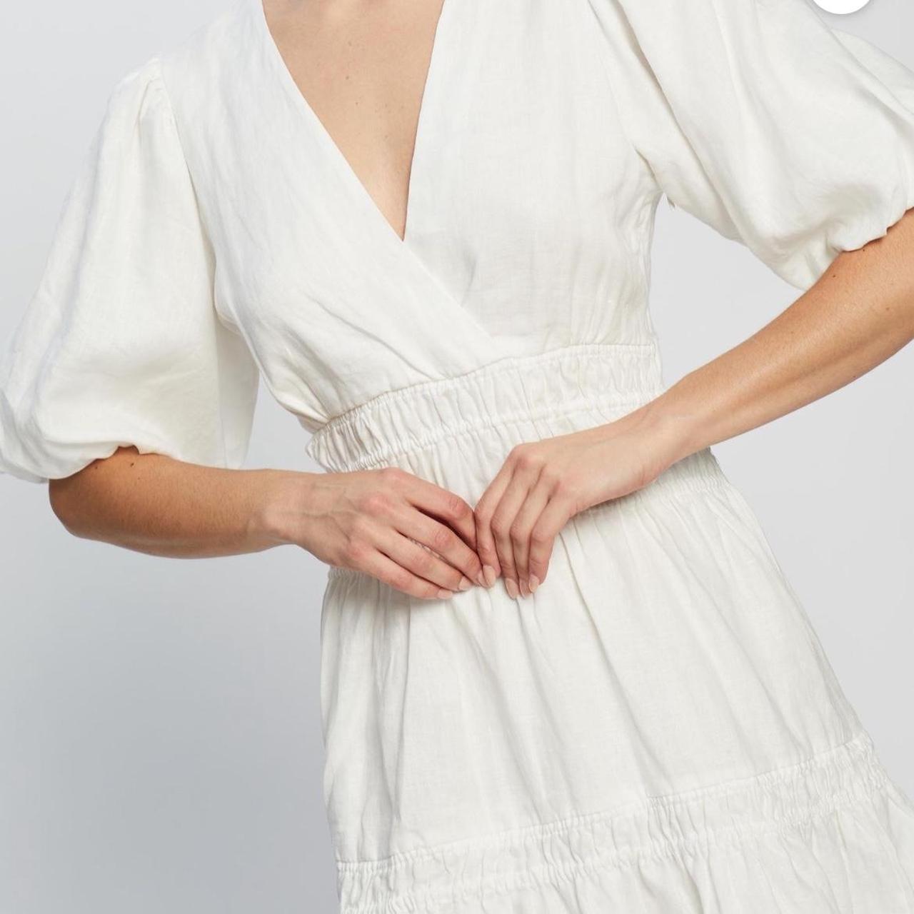 Magali pascal size 6 - white linen dress Ruched... - Depop