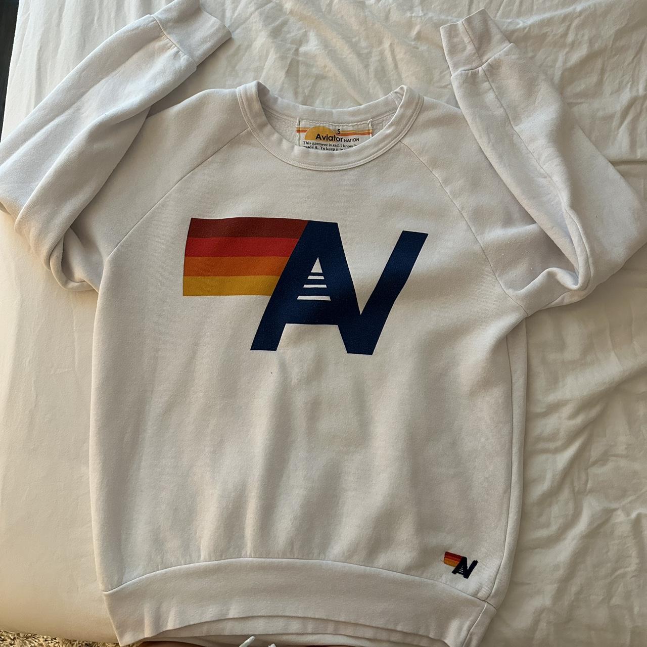 aviator nation white crewneck -AV logo -super cute... - Depop