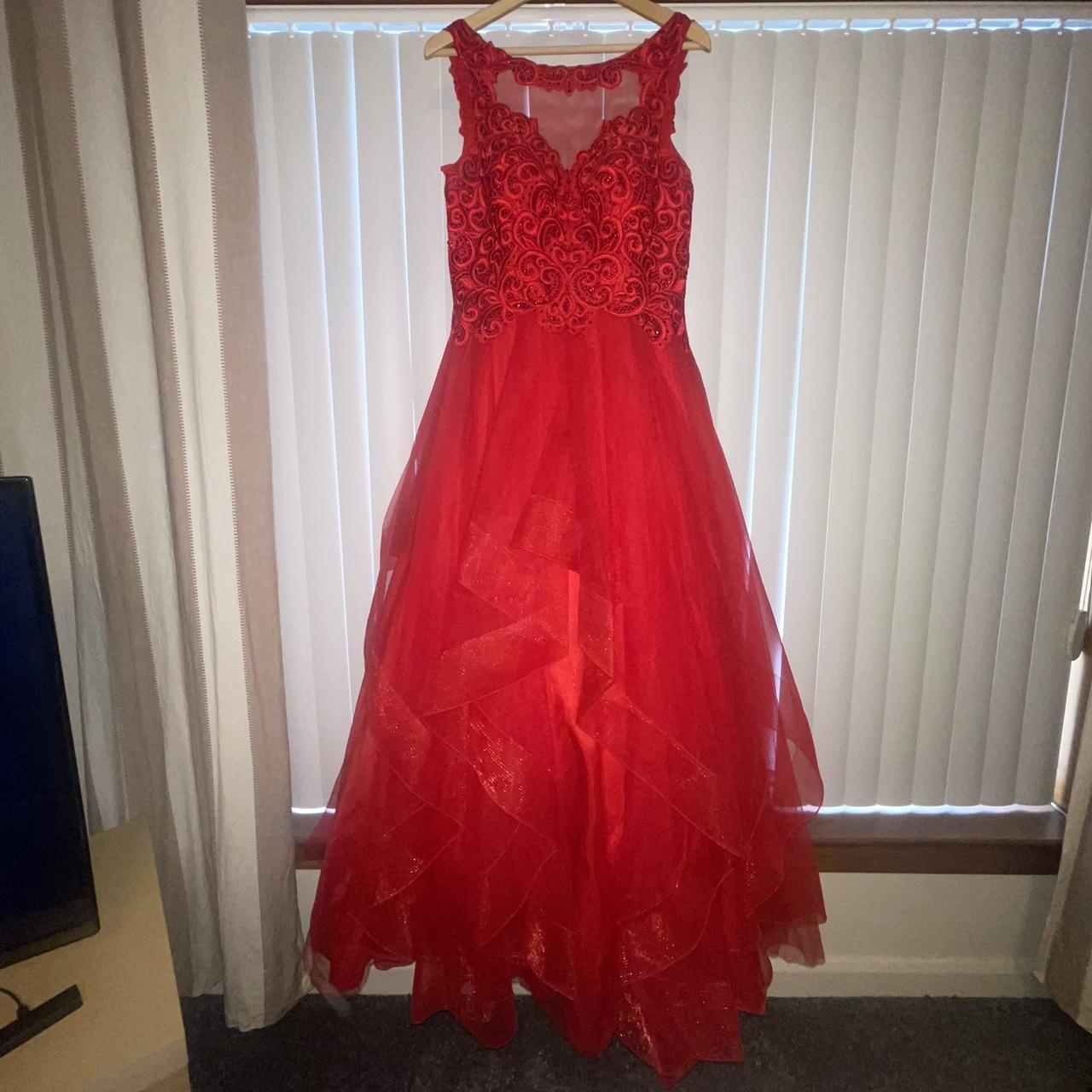 Stunning red prom dress with jewel detailing! only... - Depop