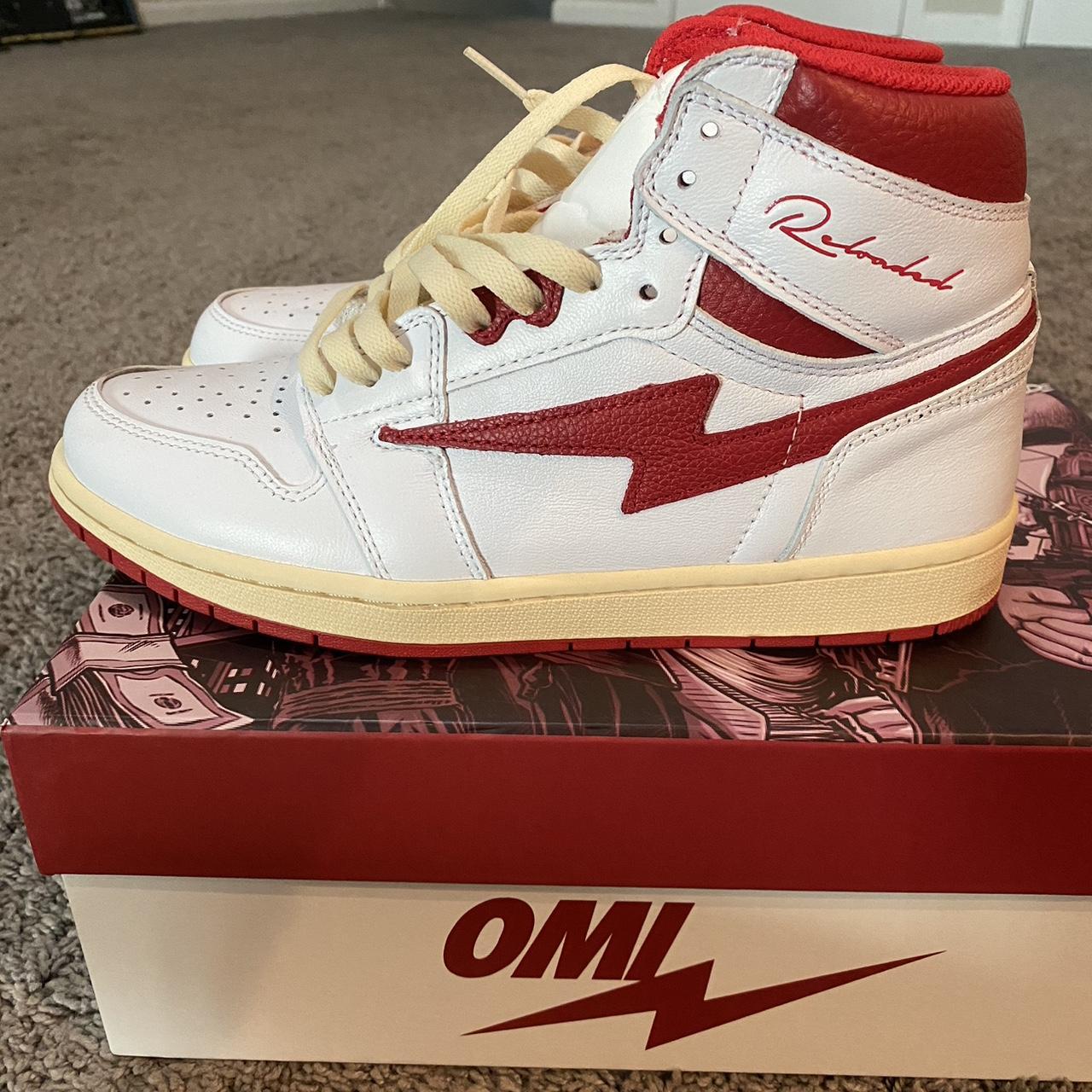 Men's Red and White Trainers | Depop