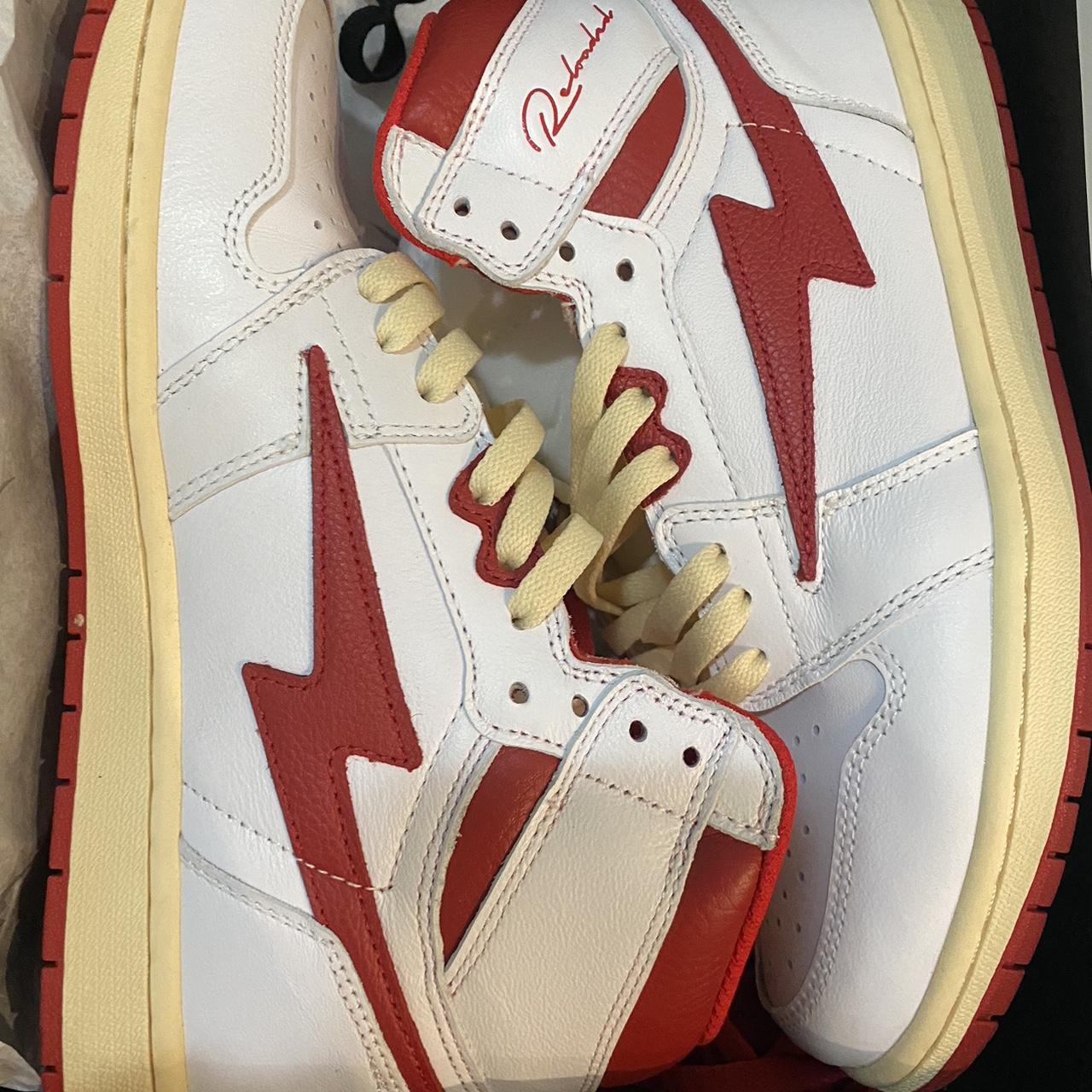 Men's Red and White Trainers | Depop