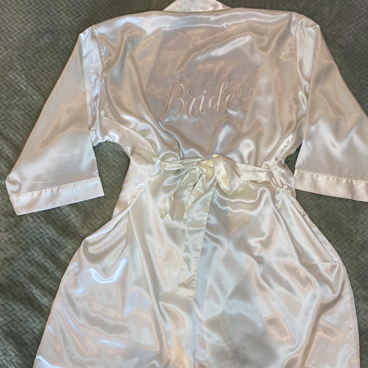 Cream, satin bridal robe with tie sash. Bride... - Depop