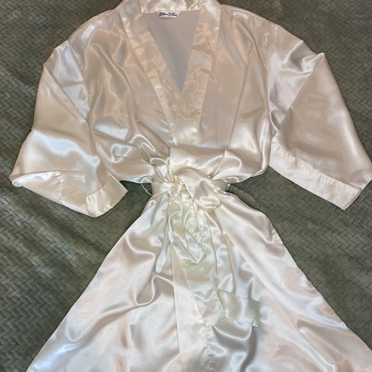 Cream, satin bridal robe with tie sash. Bride... - Depop