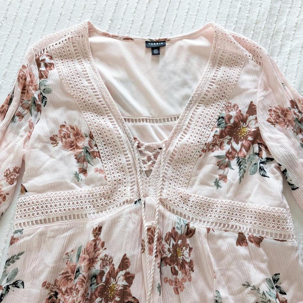 Details: TORRID Pink Floral Lace Up Skater Dress... - Depop