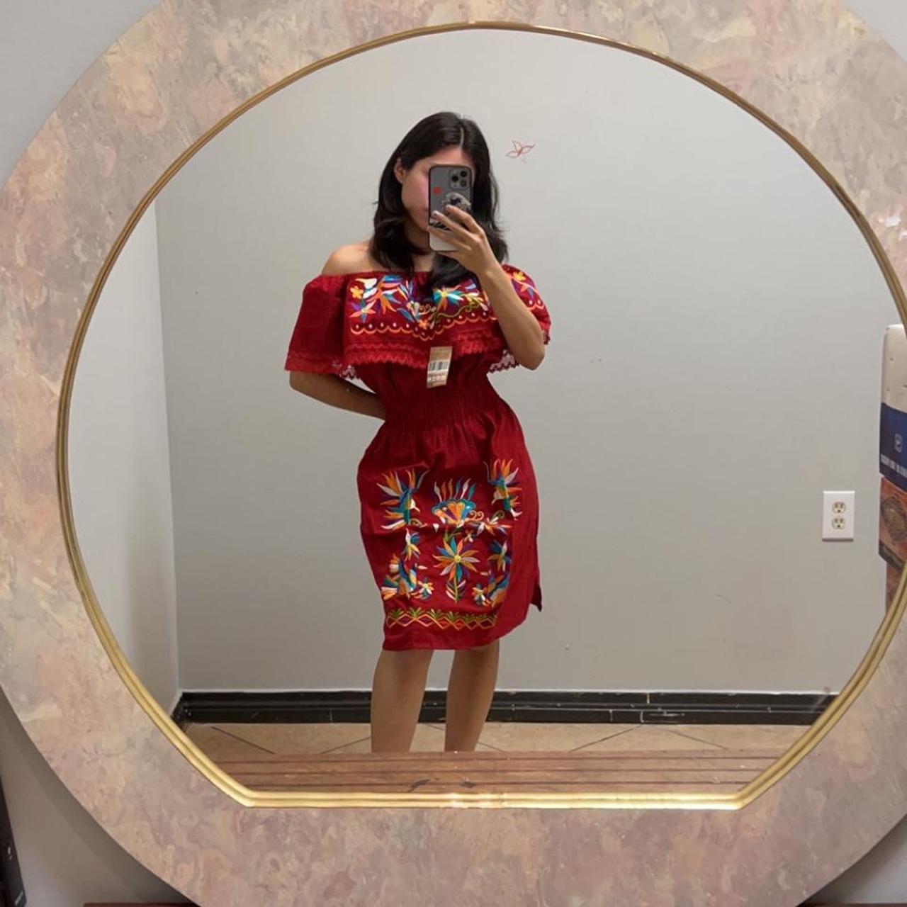 Beautiful red off shoulder Mexican artisanal dress... - Depop