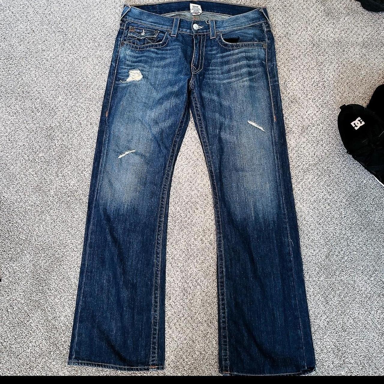 billy fye distressed basic trues with a fire flare... - Depop