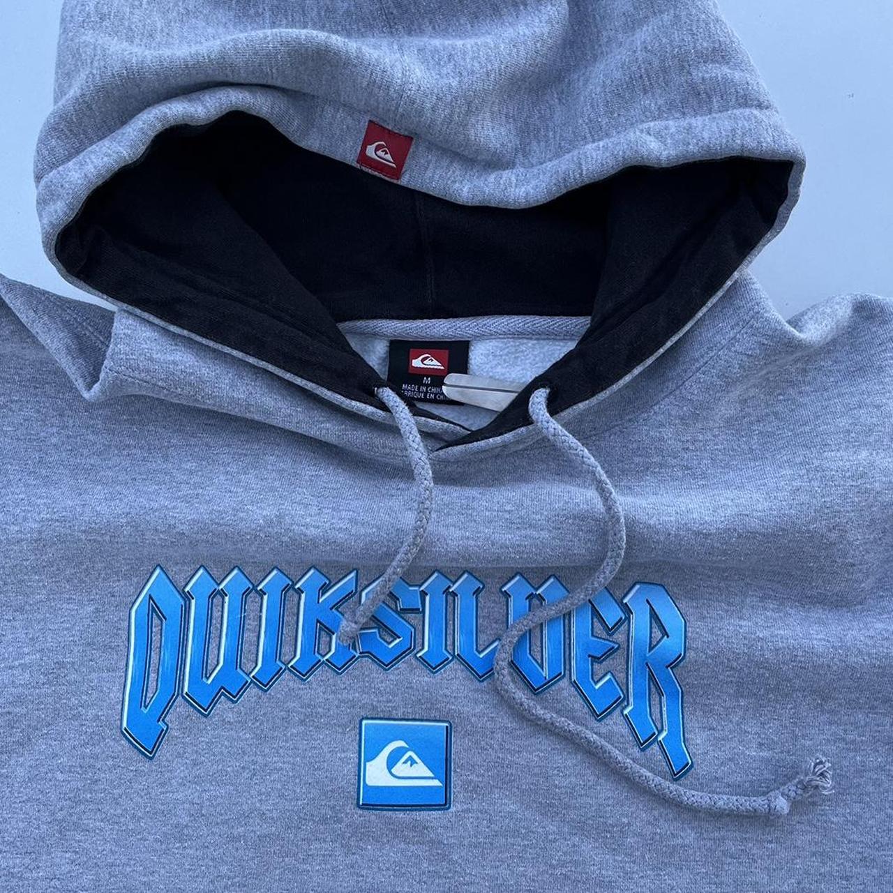 QUIKSILVER RETRO GREY/BLUE PRINT HOODIE BOXY... - Depop