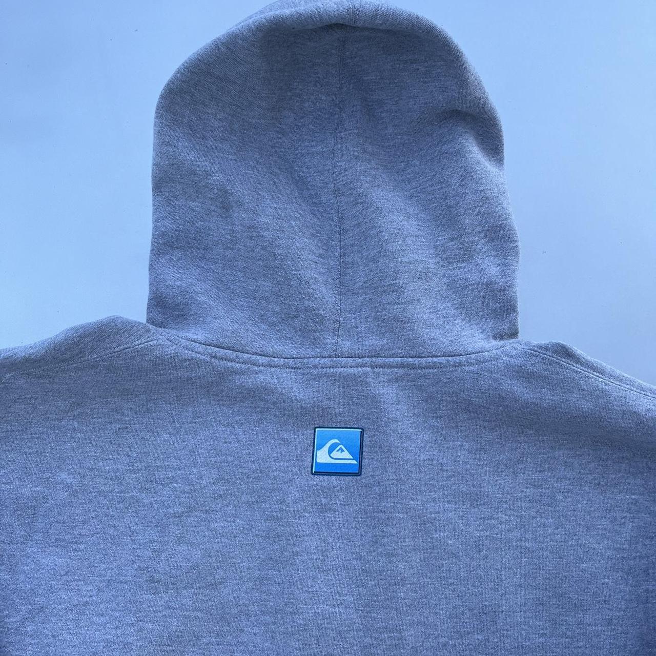QUIKSILVER RETRO GREY/BLUE PRINT HOODIE BOXY... - Depop