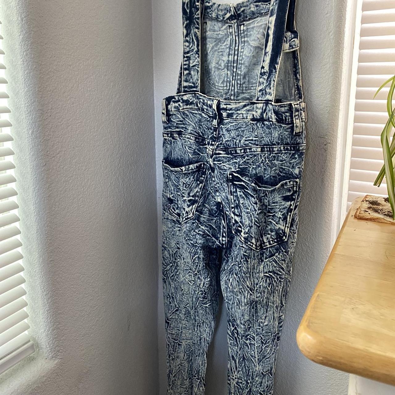 Distressed Acid wash overalls Buttons on side of... - Depop