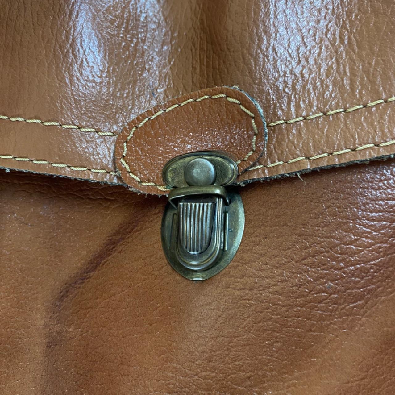 Brown Leather Satchel Bag messenger bag tuck lock... - Depop