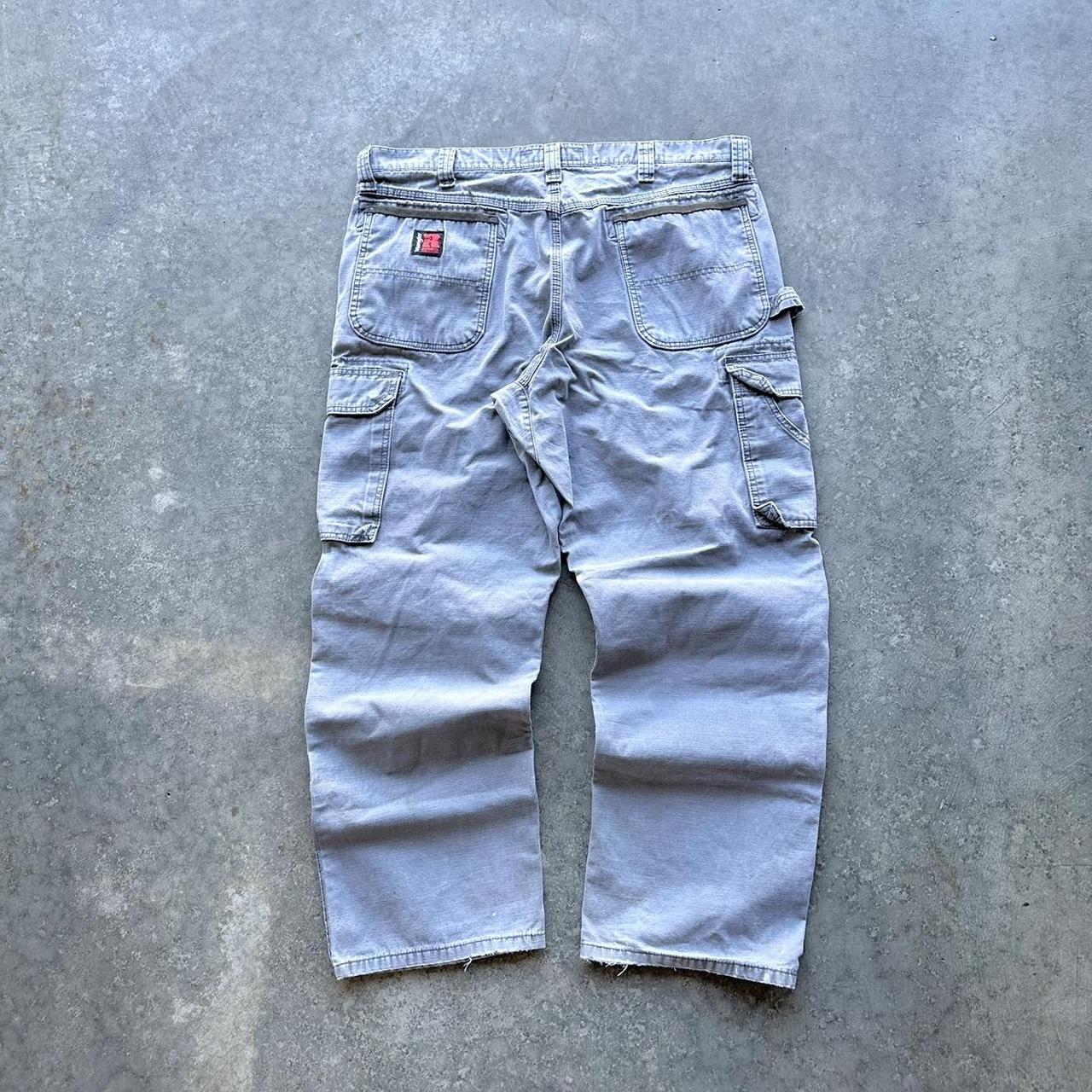Y2K Grey Wrangler Riggs Cargo Carpenter Pants Size... - Depop