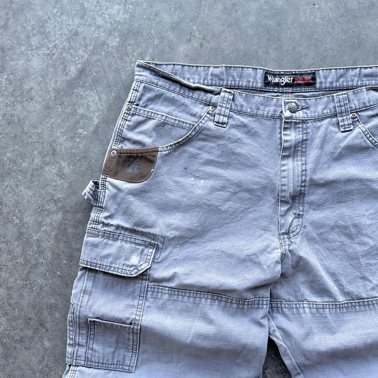Y2K Grey Wrangler Riggs Cargo Carpenter Pants Size... - Depop