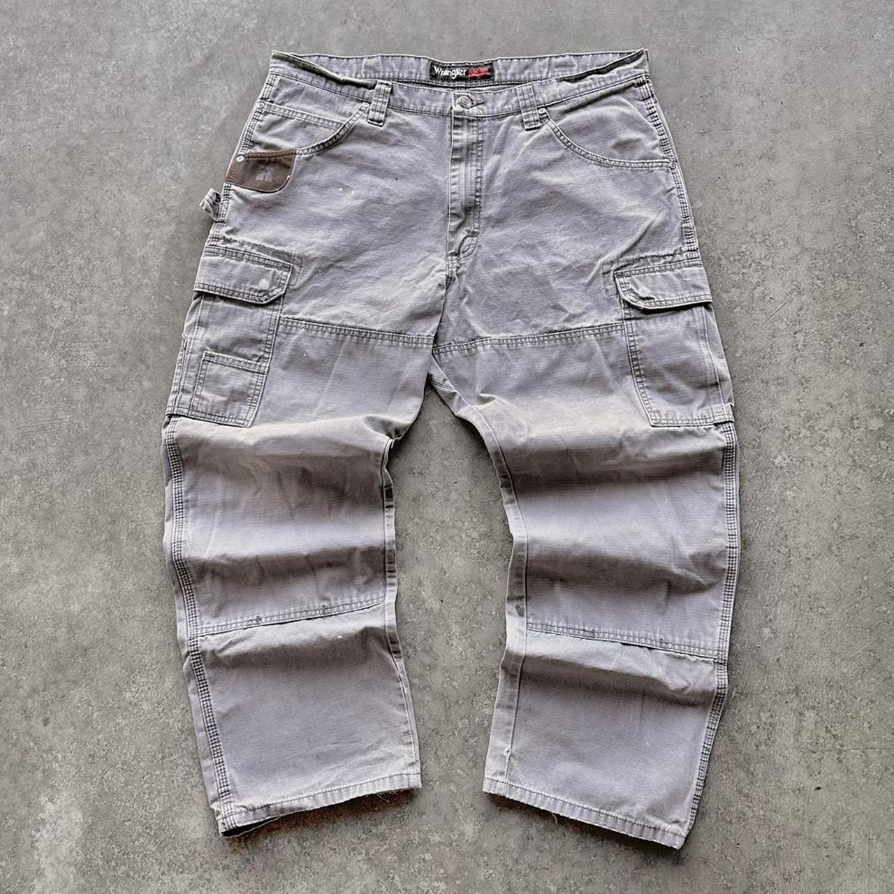 Y2K Grey Wrangler Riggs Cargo Carpenter Pants Size... - Depop