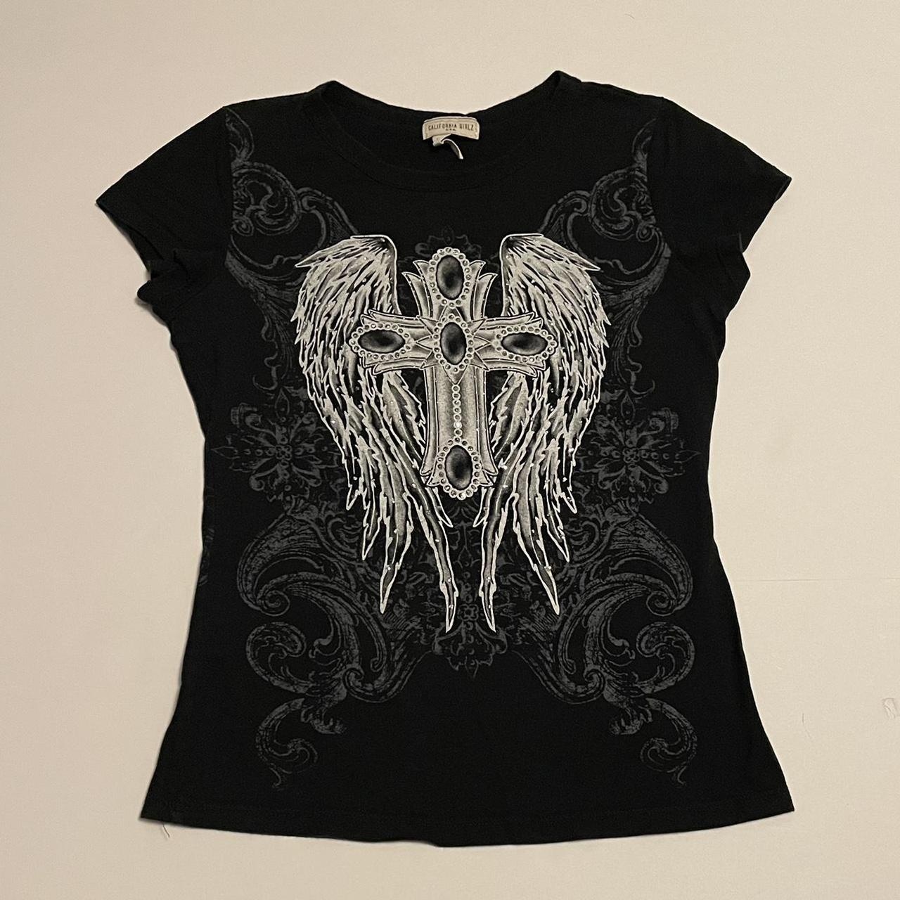 Beautiful mc bling angel wing tee 🖤🪽🖤 Gently worn,... - Depop