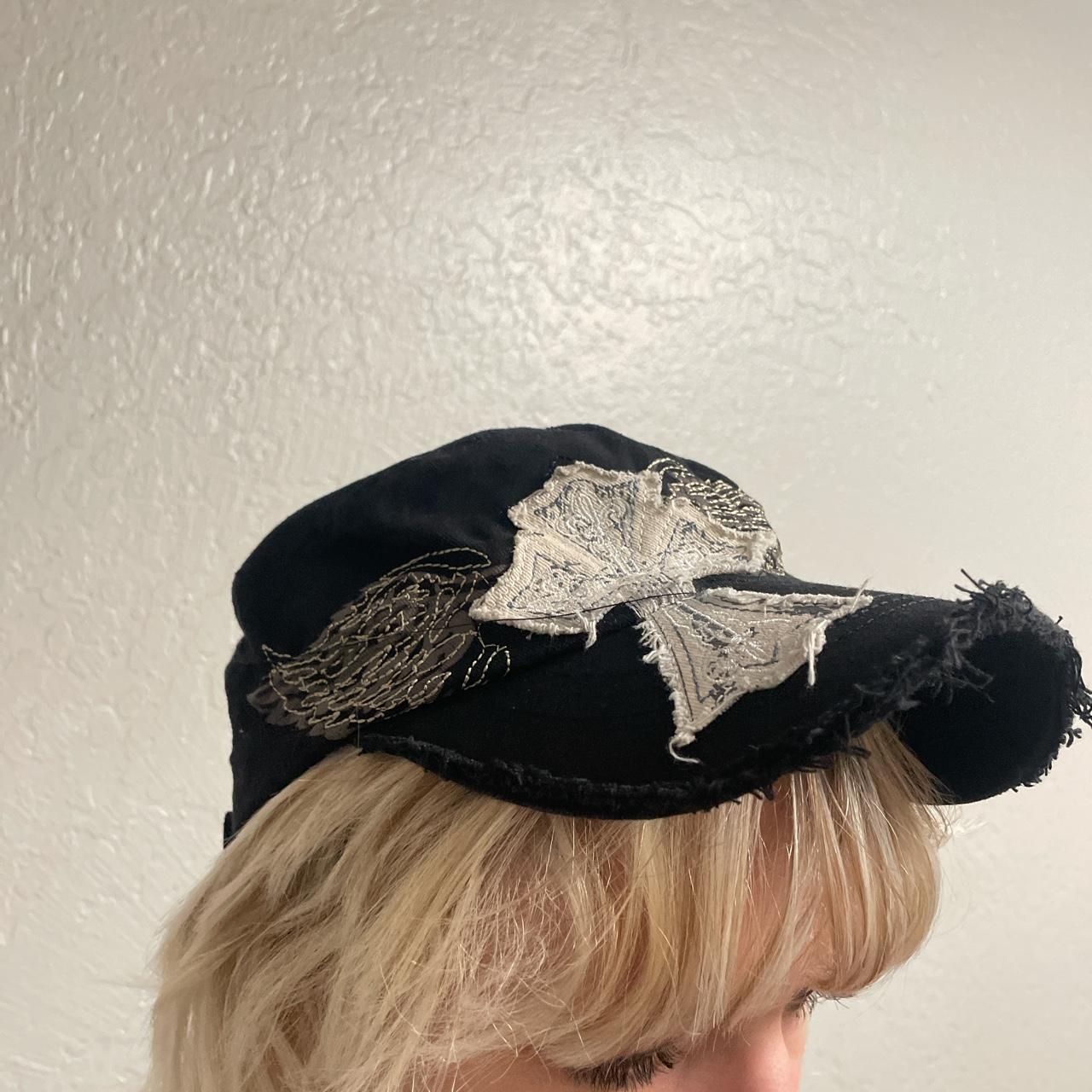 Black cross y2k hat with adjustable strap 100%... - Depop