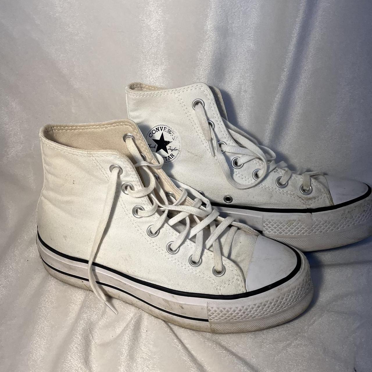white high top platform converse women’s size... - Depop