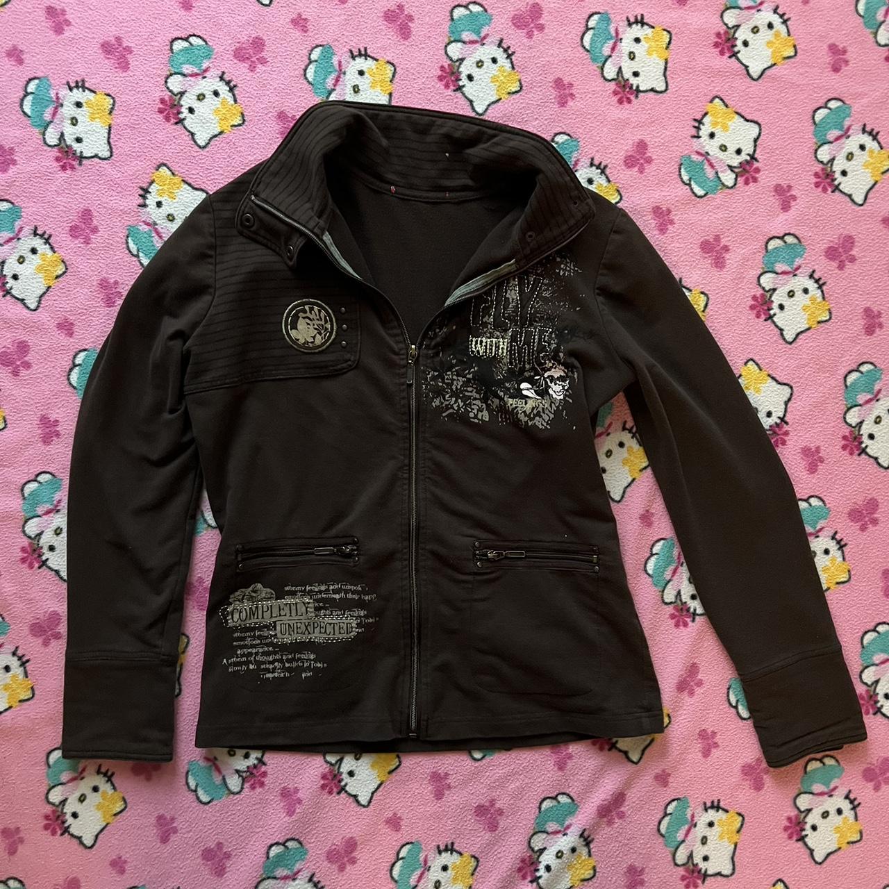 y2k style brown zip up jacket! so cool n unique, no... - Depop