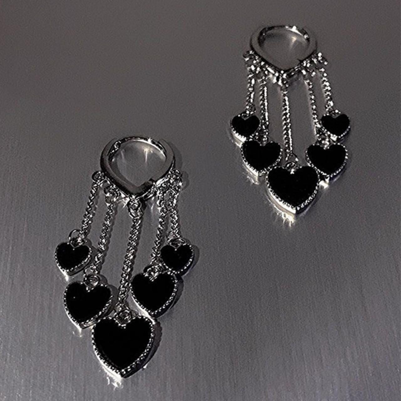 Y2k Black Love Heart Tassel Earrings Versatile And Depop