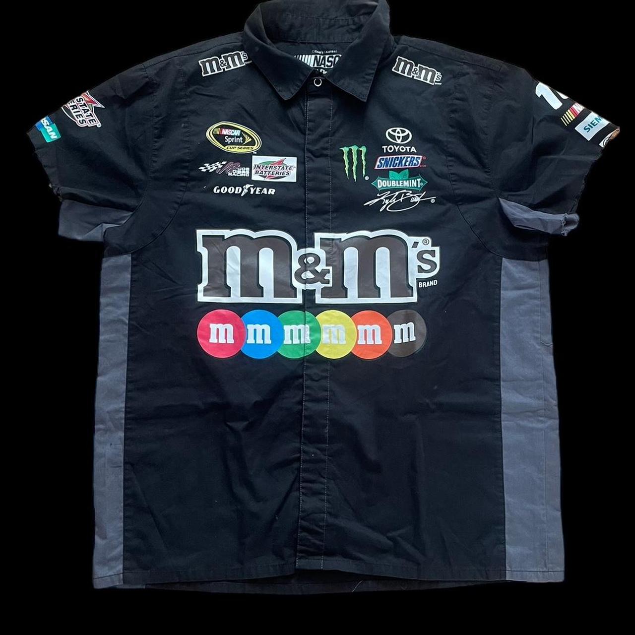 Nascar M&M Button up tagged L measurements: width... - Depop