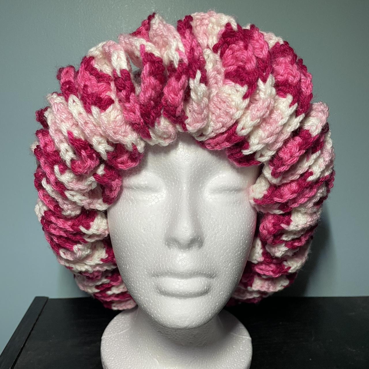 Pink Crochet Ruffle Hat - handmade - multiple... - Depop