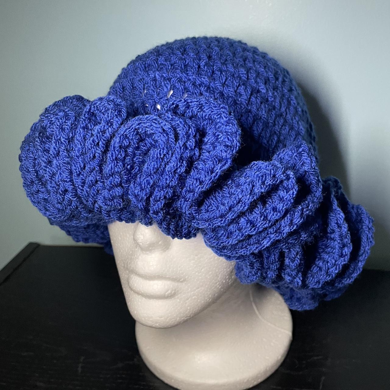 Royal Blue Crochet Ruffle Hat - handmade with love... - Depop