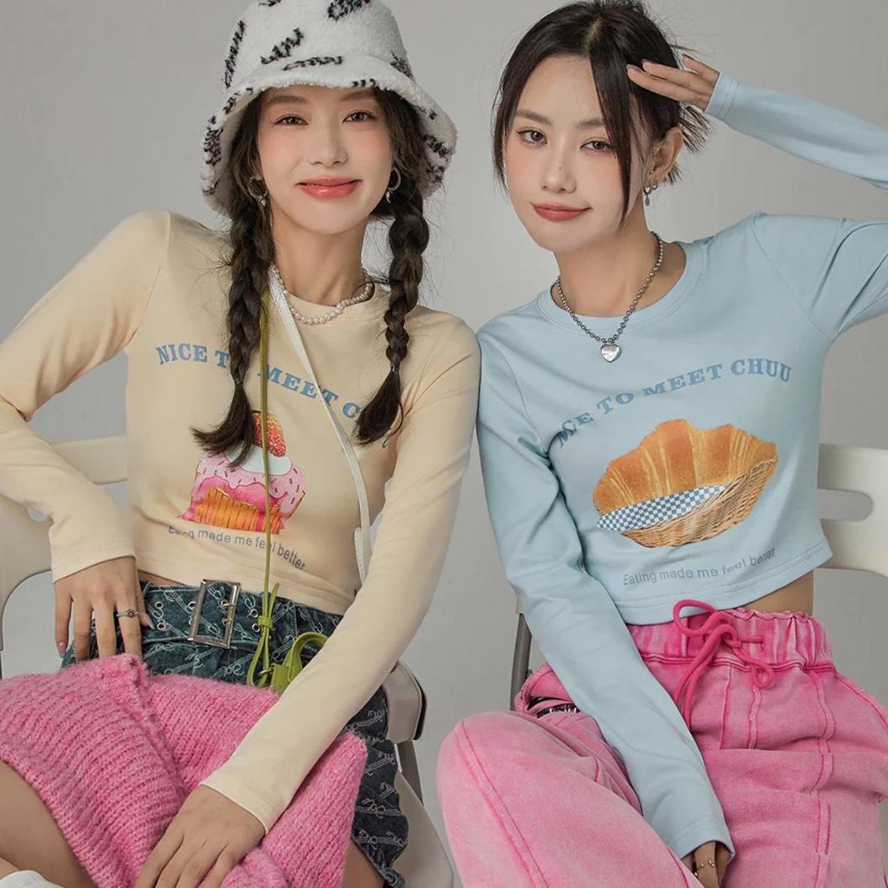 Blue cropped CHUU shirt used with stains - Depop