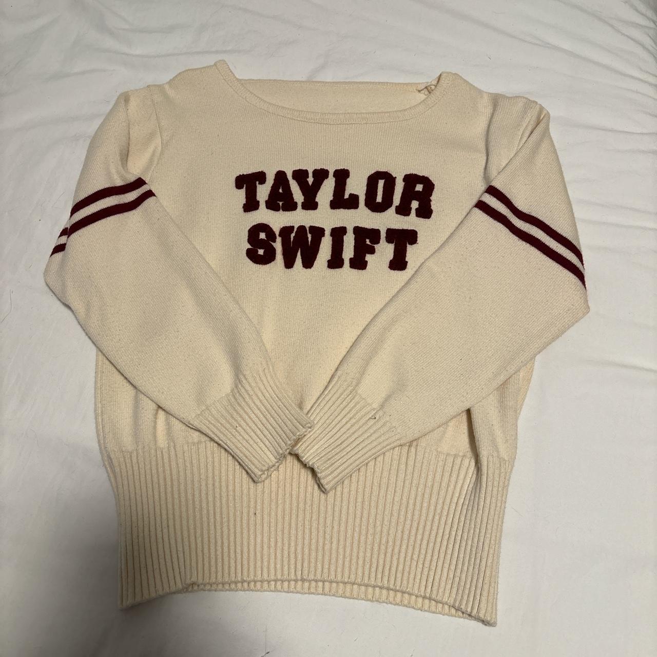 white and red taylor swift sweater worn a few... - Depop