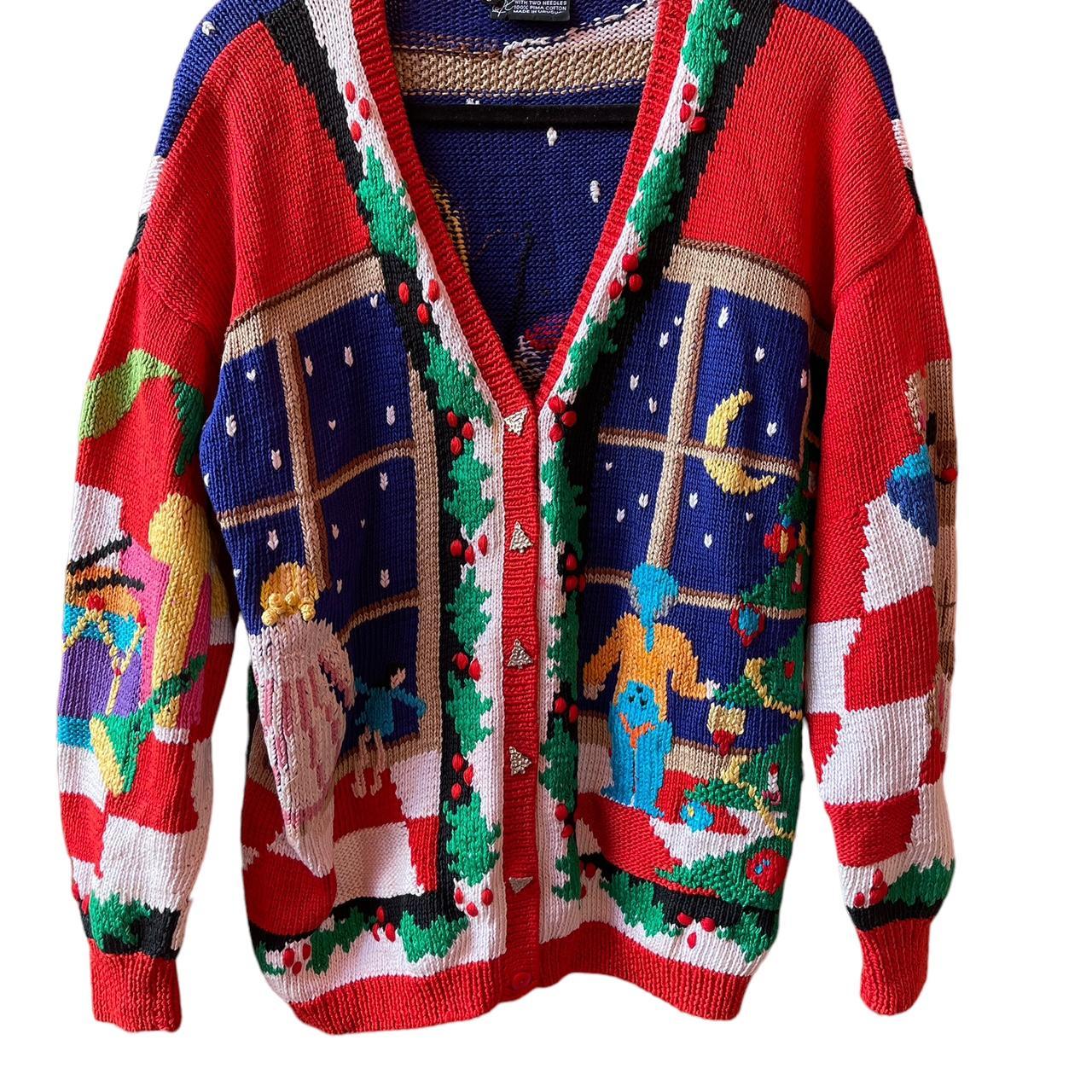 Vintage 1989 Berek Ugly Christmas Cardigan Sweater... - Depop