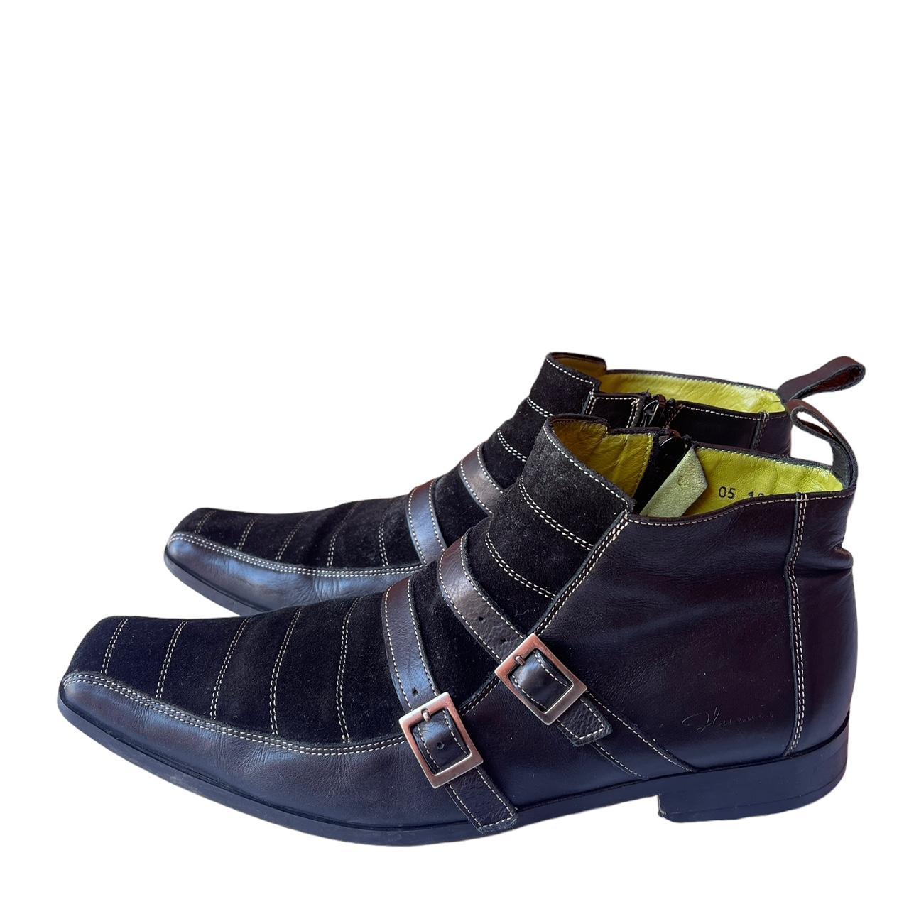 john fluevog suede/leather man boots Size 11 Gently... - Depop