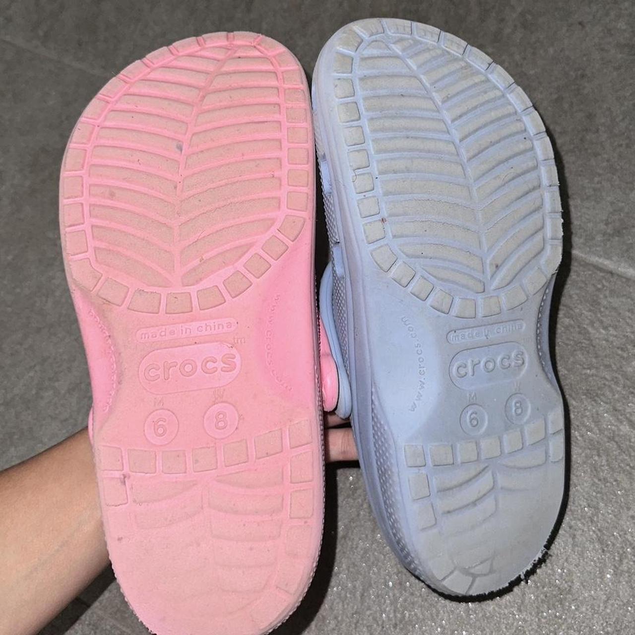 pink and blue mismatch crocs women’s 8, men’s... - Depop