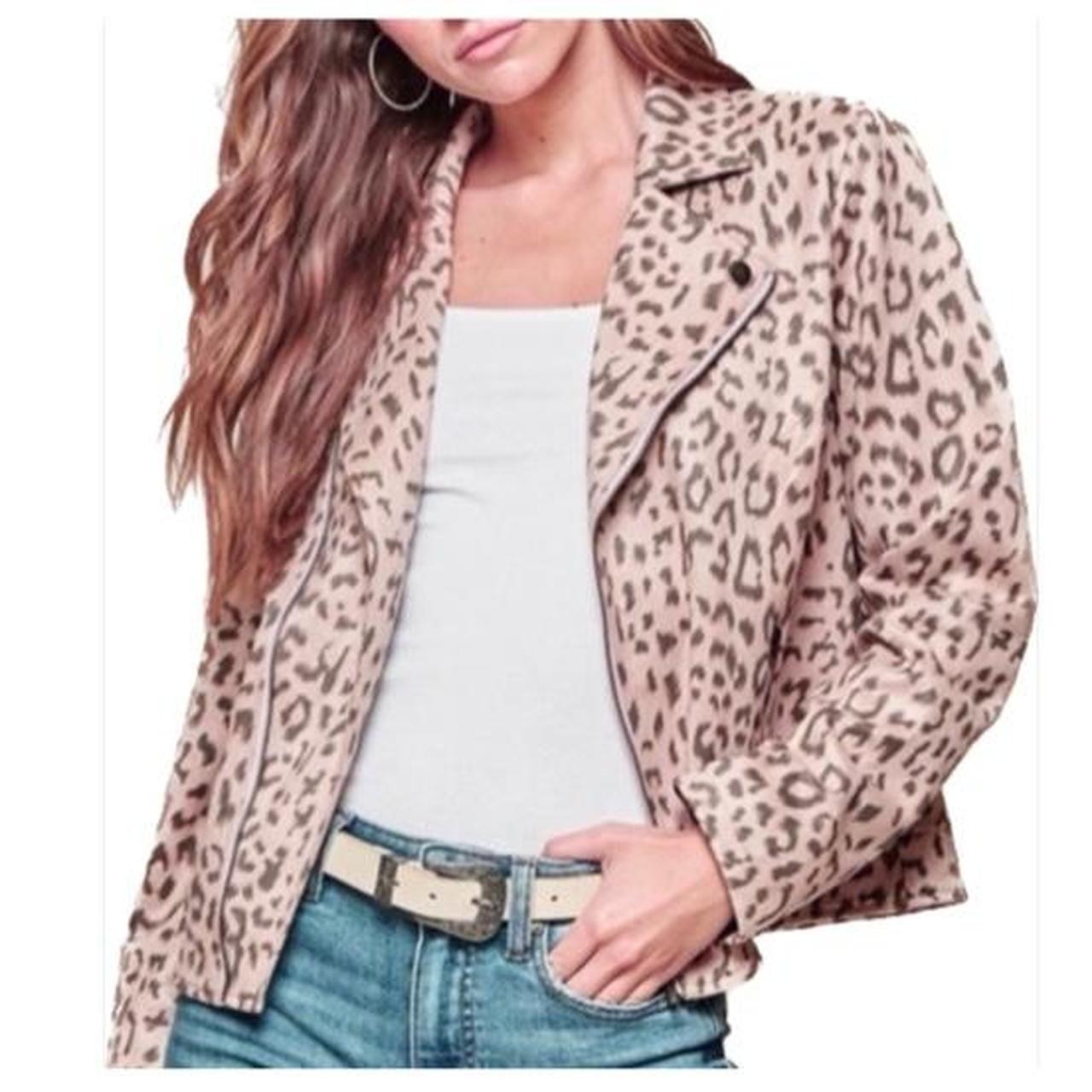 Andree By Unit Light Pink Leopard Motorcycle Jacket... - Depop