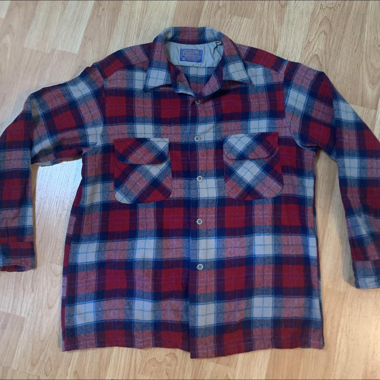 Vintage 1980’s Pendleton Red/Blue/Grey Flannel with... - Depop