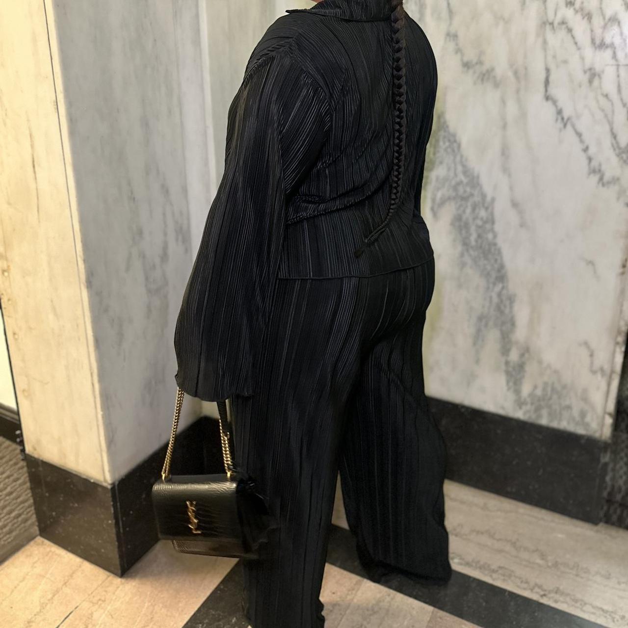 Fashion nova black silky like pants set size 3XL... - Depop