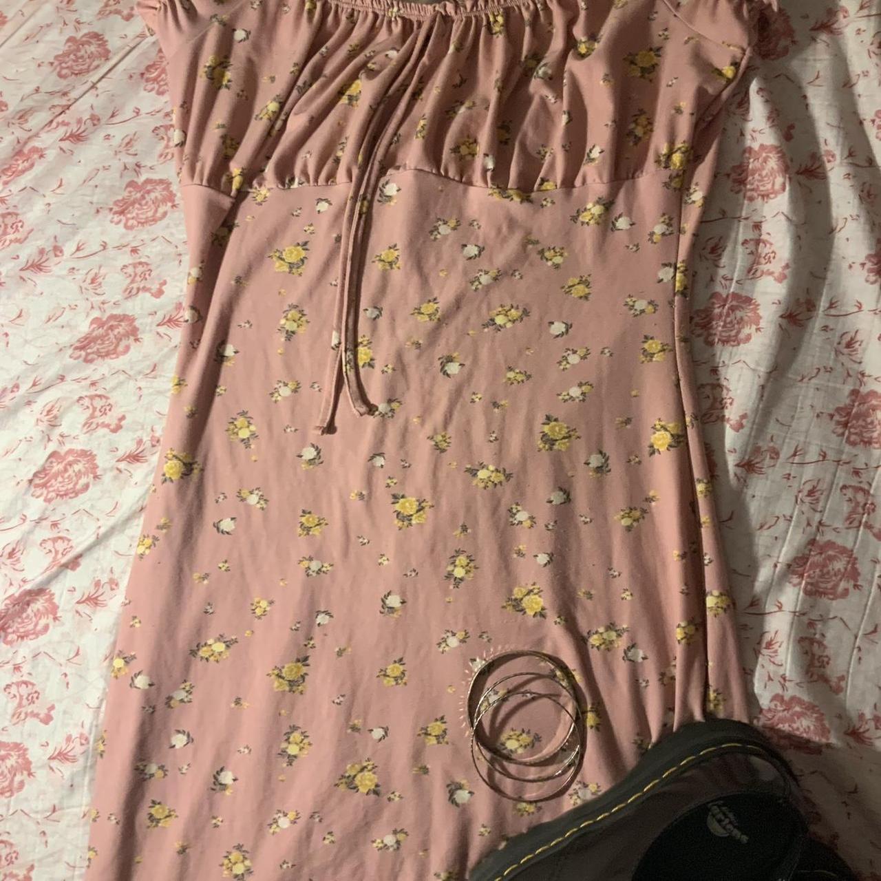 No comment pink floral mid length dress - Depop