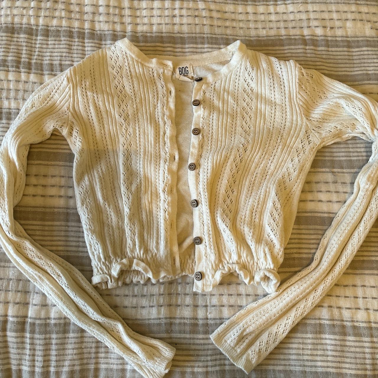BDG cropped cardigan Lightweight lacy knit Size... - Depop