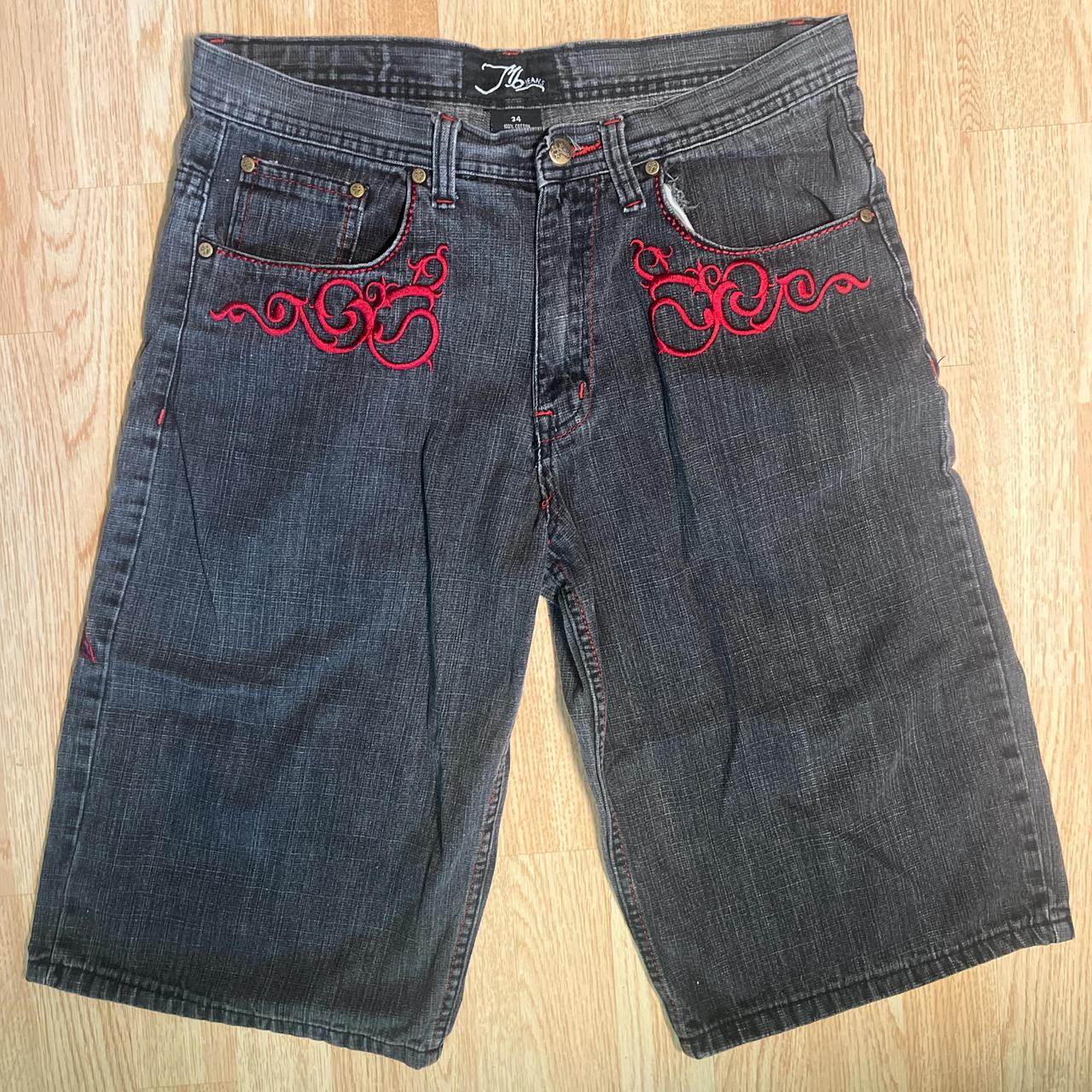 Embroidered cross mb jeans jorts. perfect to wear... | Depop
