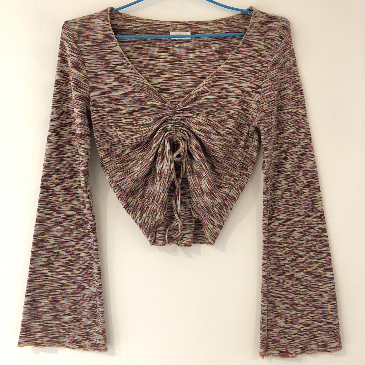 Multi coloured flare top Hippie flare top - Depop