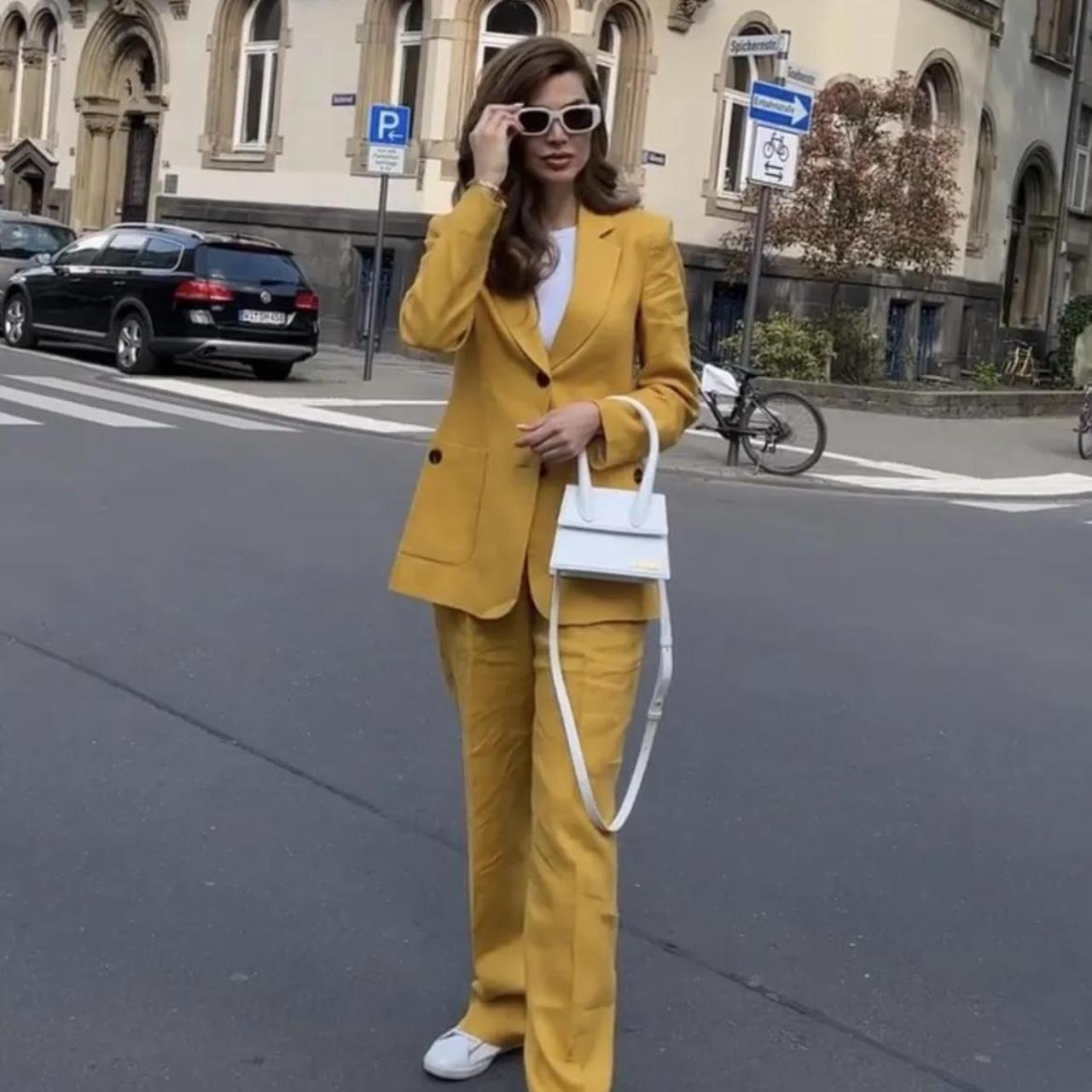 BNWT Zara Yellow Linen Blazer With Patch Pockets &... - Depop