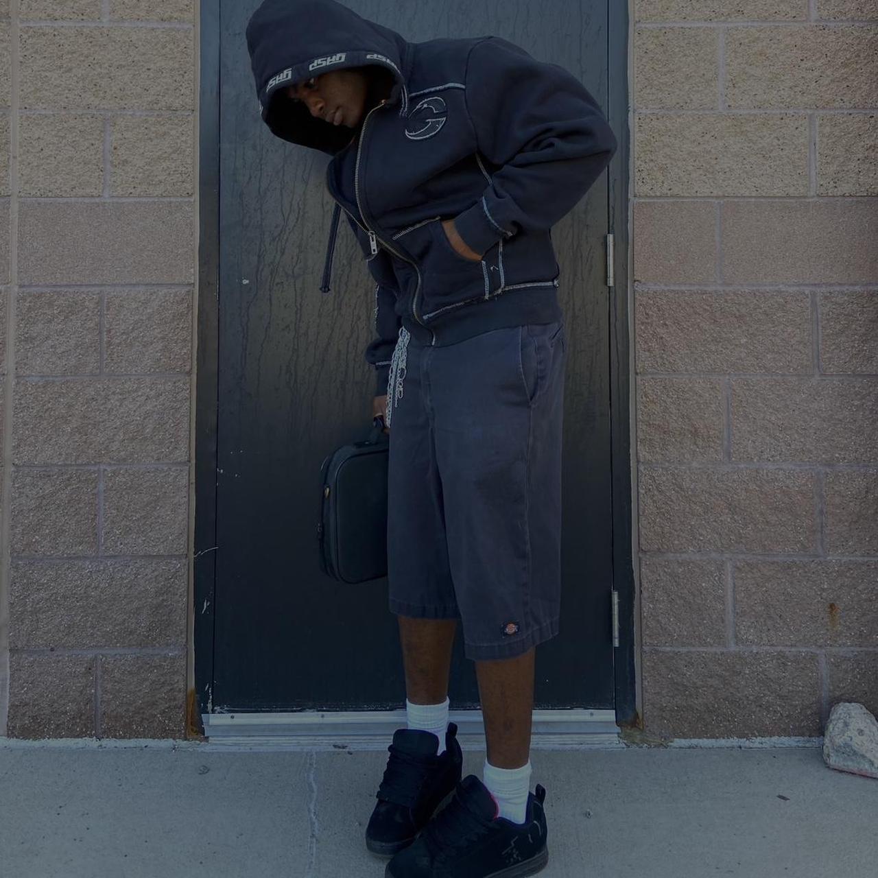 Black Dickies Y2K jorts, black baggy emo style... - Depop