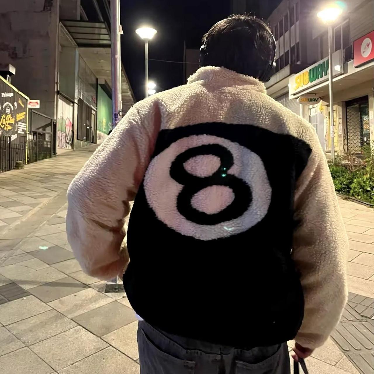 white stussy 8 ball fleece - Depop