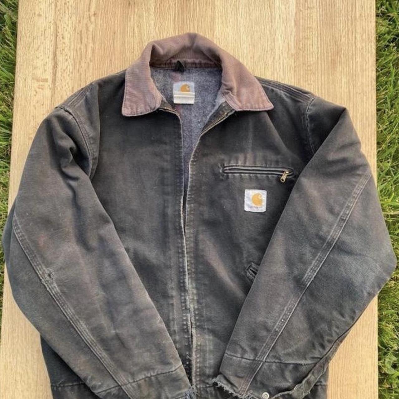 Vintage Thrashed Carhartt Detroit Jacket Black with... - Depop