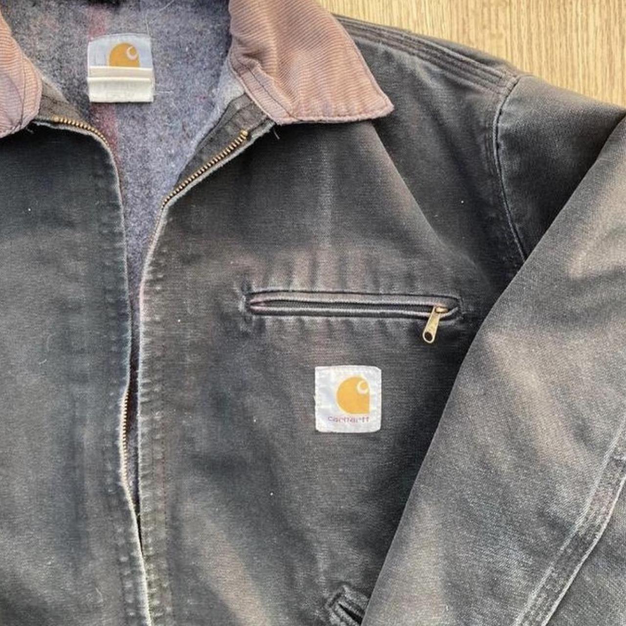 Vintage Thrashed Carhartt Detroit Jacket Black with... - Depop