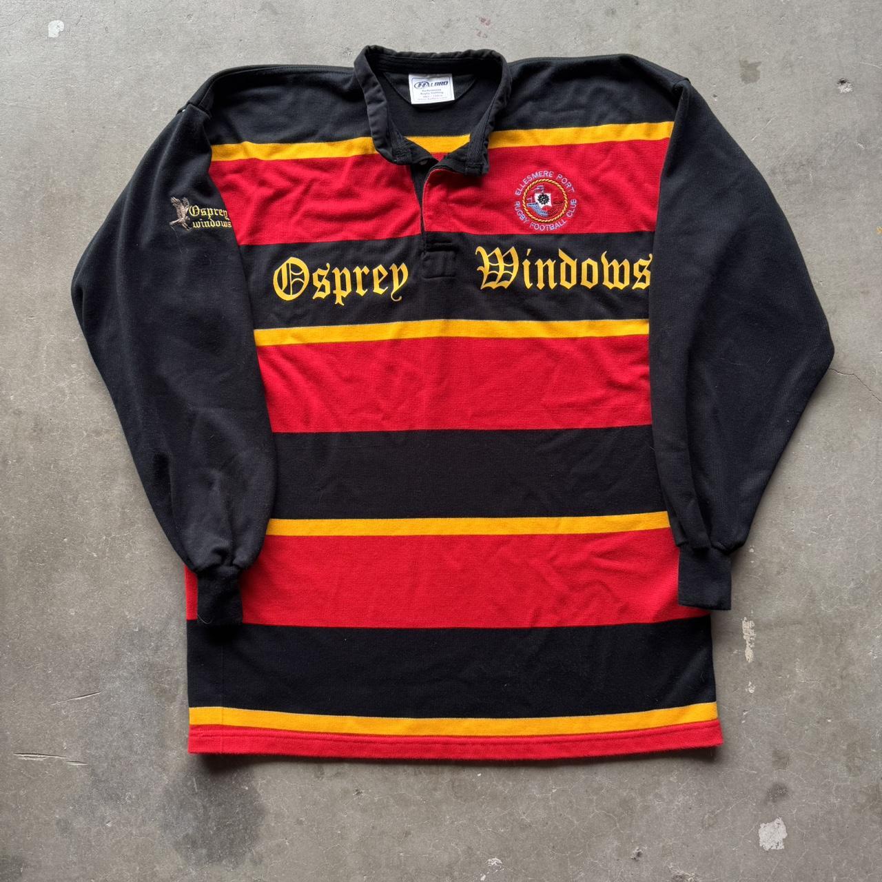 Red and Black Ellesmere Port Rugby Jersey | Depop