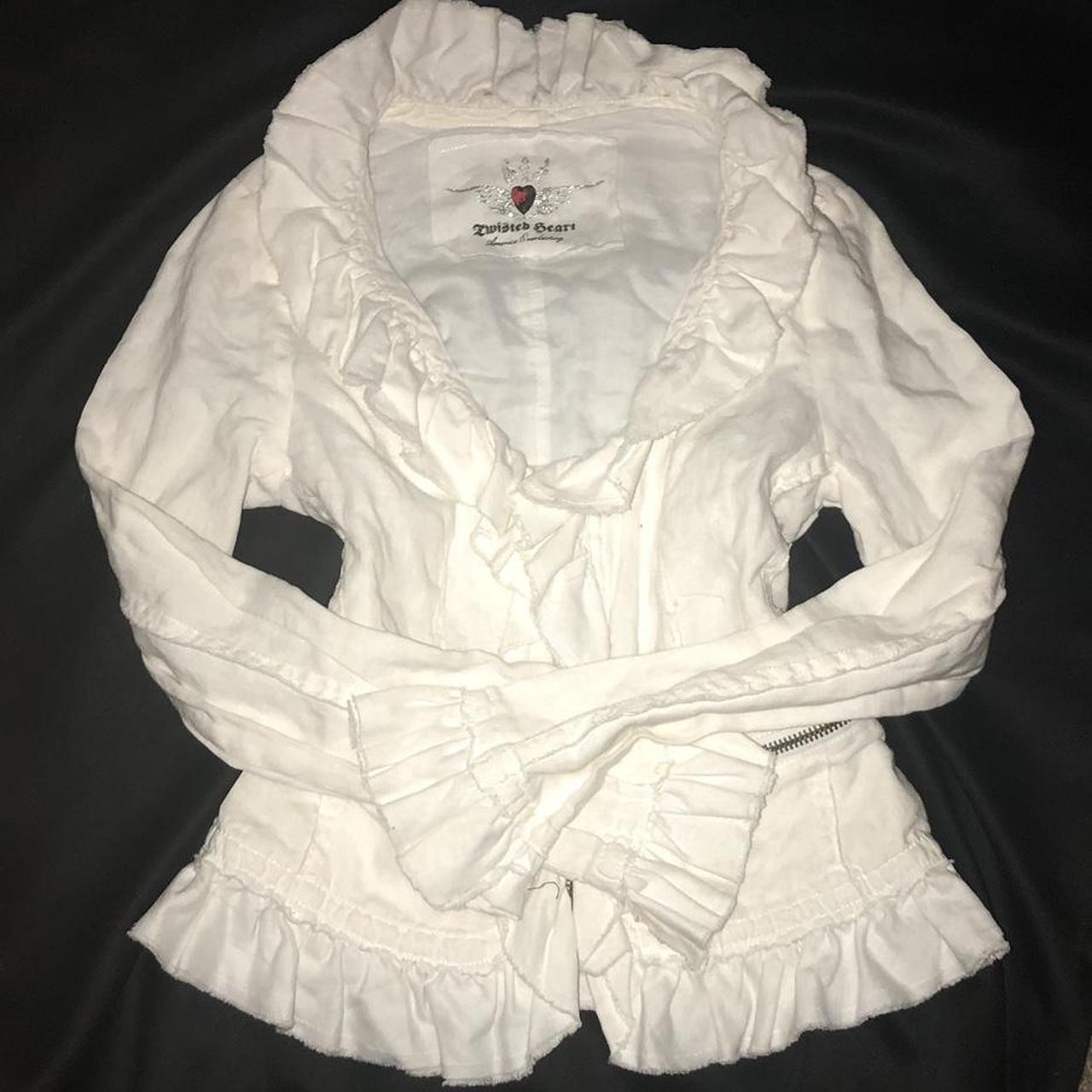 Vintage Twisted HEART white ruffle jacket!! Size M... - Depop