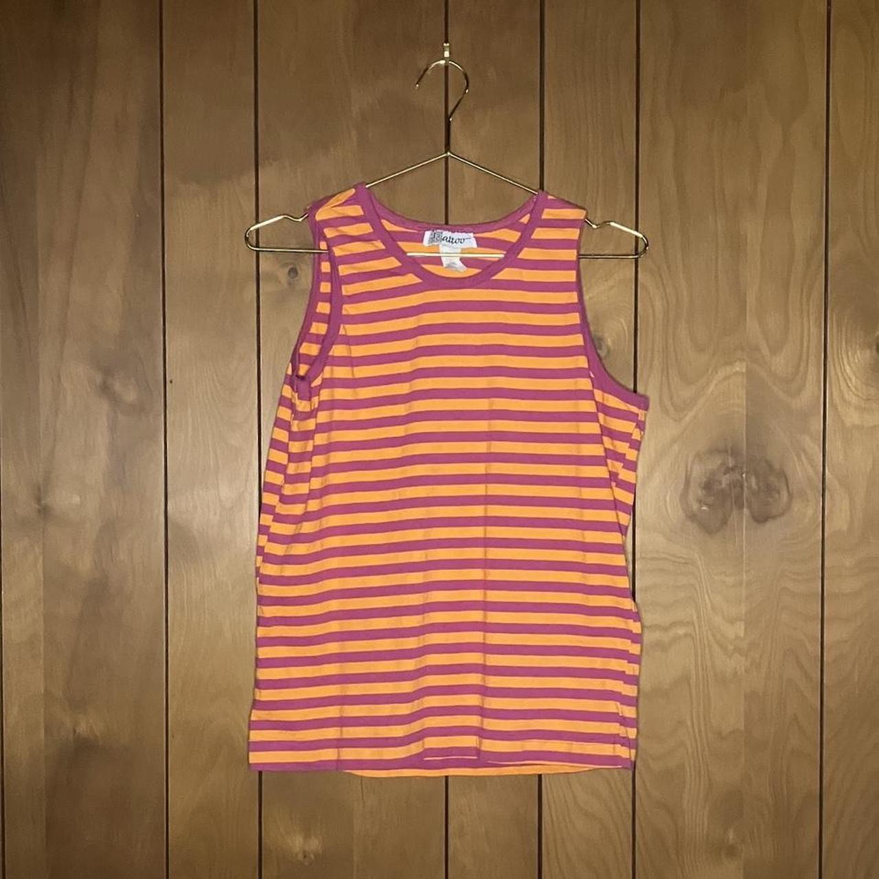 Vintage Tattoo orange and pink striped tank top pit... - Depop