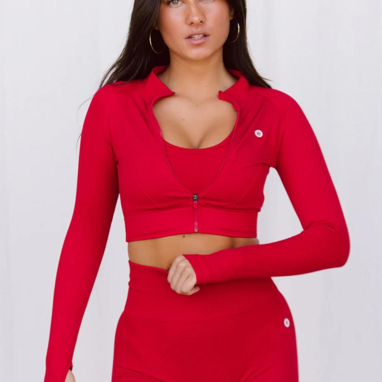Cherry red zip up jacket from Astoria Activewear.... - Depop
