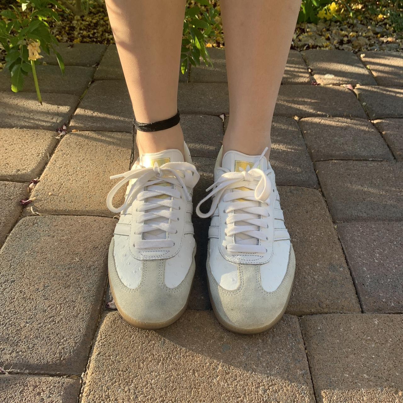 Adidas sambas! Super cute in white with gold samba... - Depop