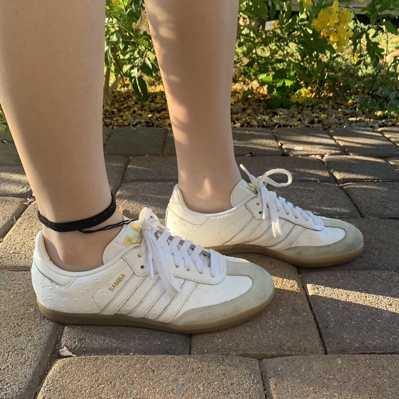 Adidas sambas! Super cute in white with gold samba... - Depop