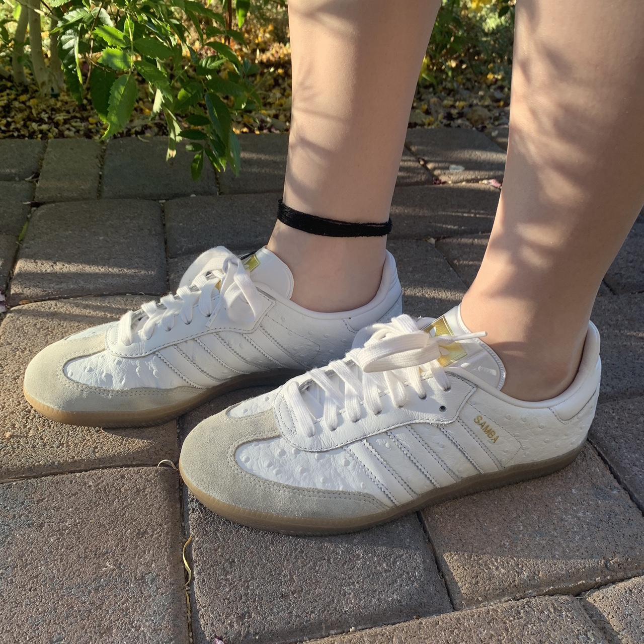 Adidas sambas! Super cute in white with gold samba... - Depop