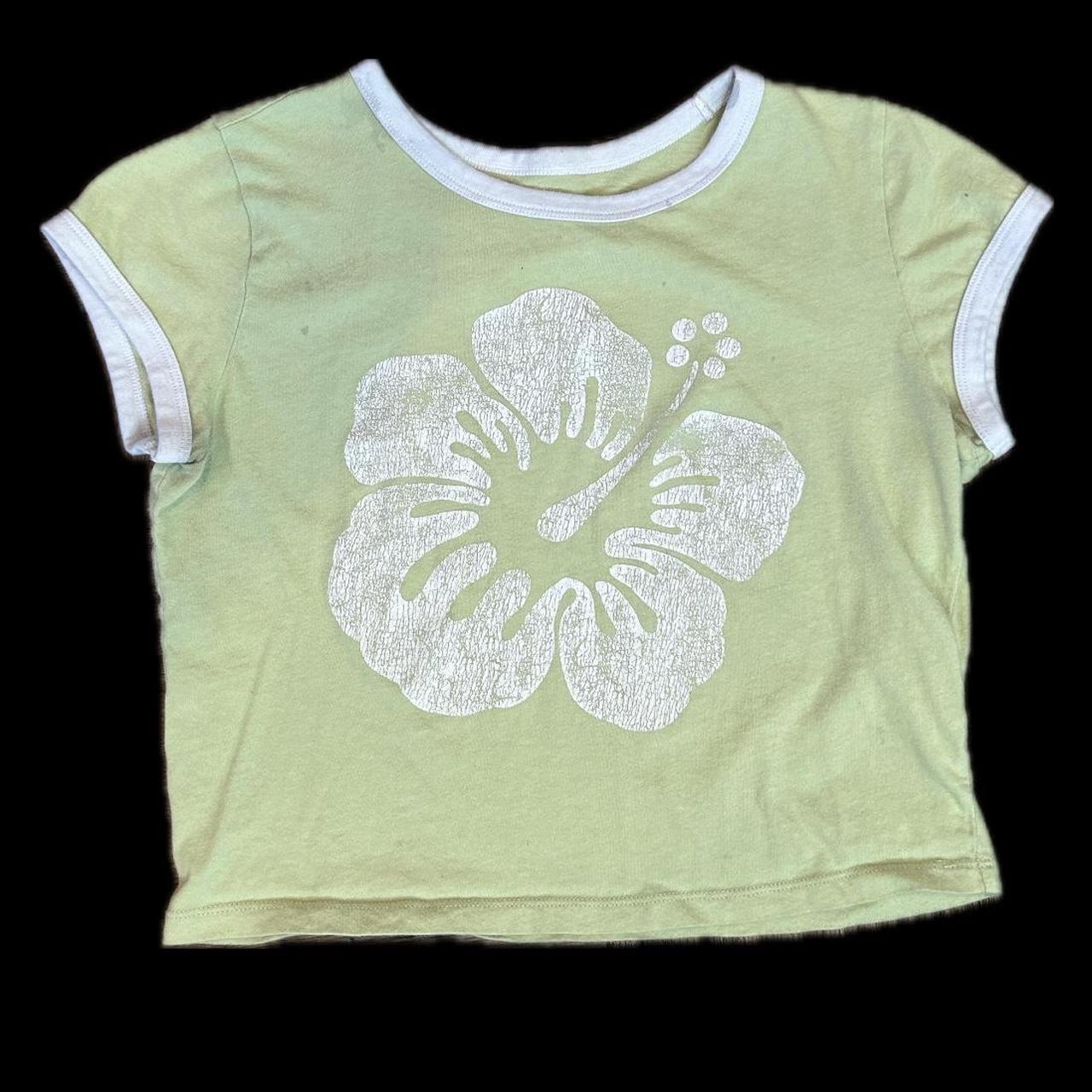 Hollister green floral baby tee - Depop